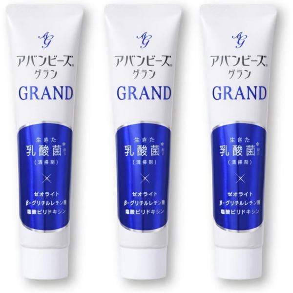 商品名：アバンビーズ グラン [医薬部外品] 歯槽膿漏 歯周病予防 口臭ケア 生きた乳酸菌 薬用ハミガキ 歯磨き粉 80g×3本セット成分基材：歯磨用リン酸水素カルシウム、無水ケイ酸/溶剤：1,3-ブチレングリコール、無水エタノール/薬用成...