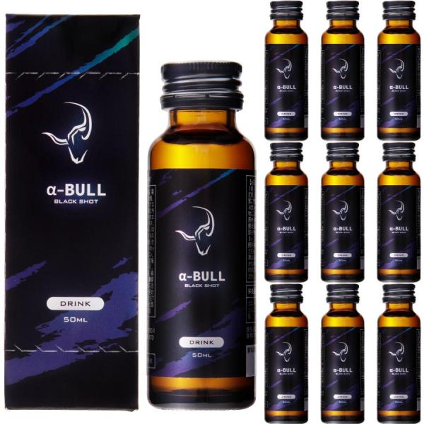 商品名：α-BULL BLACK SHOT 50ml×10本 本番前の1本 シトルリン アルギニン アルファブル ブラックショット αブルブラック【〜本番前の1本〜】厳選した20種の成分があなたを「超ドクドク感」×「圧迫感」×「絶頂感」によ...