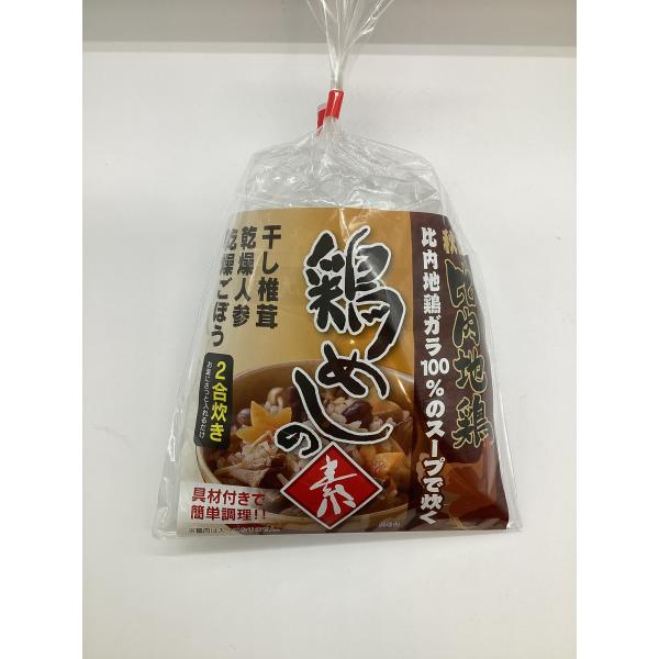 比内地鶏ガラ100％のスープで炊く鶏めしのもとです。２合炊きです。【名称】鶏めしの素【原材料名】[スープ]しょうゆ（国内製造）、比内地鶏ガラスープ、砂糖、食塩、醗酵調味料、たん白加水分解物、こんぶ/調味料（アミノ酸等）、酸味料、ビタミンB1...