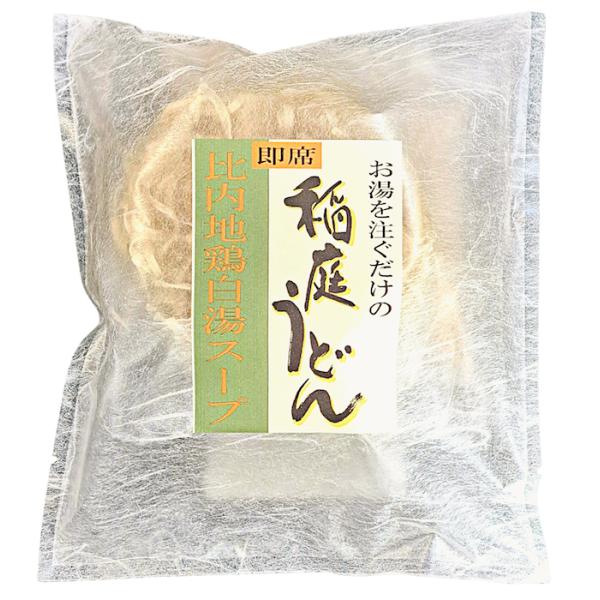 国産小麦１００％使用稲庭うどんと比内地鶏スープの本格稲庭うどんを、特殊製法で乾燥し、ノンフライの簡単めんにしました。お湯を入れて５分で本格稲庭うどんの出来上がり！