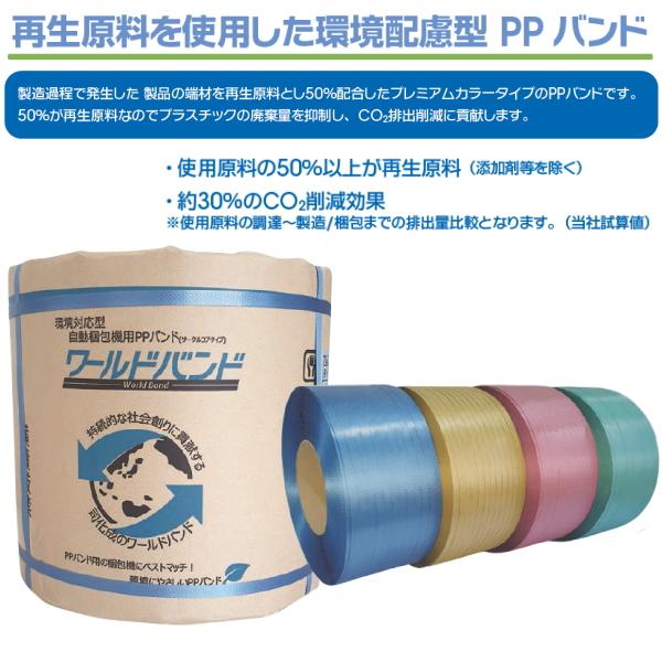 司化成　PPバンド 梱包 梱包機用 PPバンド リサイクルバンドPYB　15.5mm×2500m　２巻再生原料を使用した環境配慮型 PP バンド製造過程で発生した 製品の端材を再生原料とし50％配合したプレミアムカラータイプのPPバンドです...