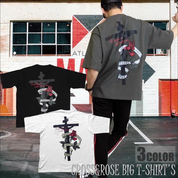 人気ブランド「SEVEN THIRTY」からバックプリント＆ローズプリント入りビッグサイズ半袖Tシャツの紹介です！背中には大きなクロス十字架プリントに華やかで豪華なバラフロントにもクロスとフラワー刺しゅうキレイに映えます！人気のゆったりサイ...