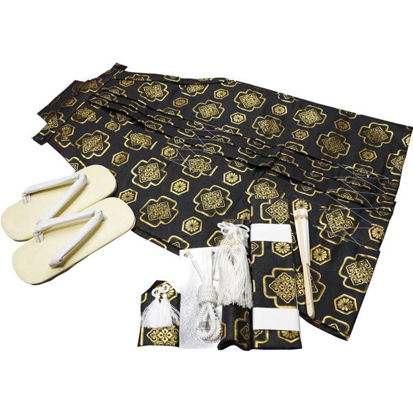 七五三 五歳 男児用 金襴袴セット 新品 7点セットです。黒地に金糸が織り込まれて高級感抜群です！着物の色目に関係無く、相性が良いです！弊社男児フルセットの袴セット変更（差額￥4,500）も可能です。＊男児セットご注文の際、備考欄より指示下...