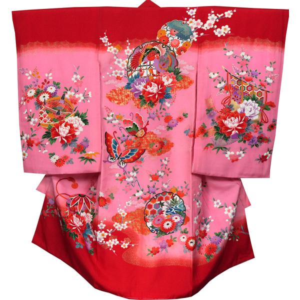 鮮やかな紅と優しい桃色が重なり合う、華やかなお宮参り着。手まり・蝶などの吉祥文様が一面に咲き誇り、お子さまの健やかな成長と幸せを願う気持ちを美しく表現しています。＊染料のトビ、にじみ等はご了承下さい。＊今なら、商品到着後レビューを書いてフー...