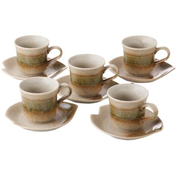 コーヒーカップ5客セット窯変織部コーヒー碗皿揃美濃焼日本製は、日本の伝統的な美濃焼の技術を駆使して作られた、洗練されたデザインのコーヒーカップセットです。このセットは、食洗機や電子レンジに対応しており、日常使いはもちろん、特別なお客様を迎え...