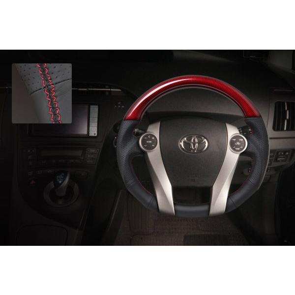 ●商品名REALステアリング（ハンドル）[プレミアムシリーズ]　ブルー×シルバーライン●カラーBSレッドカーボン（レッド×ブラックユーロステッチ）30-BS-RDC-RD●適合車種・TOYOTA プリウス (30系) ※G's含む 　H21...