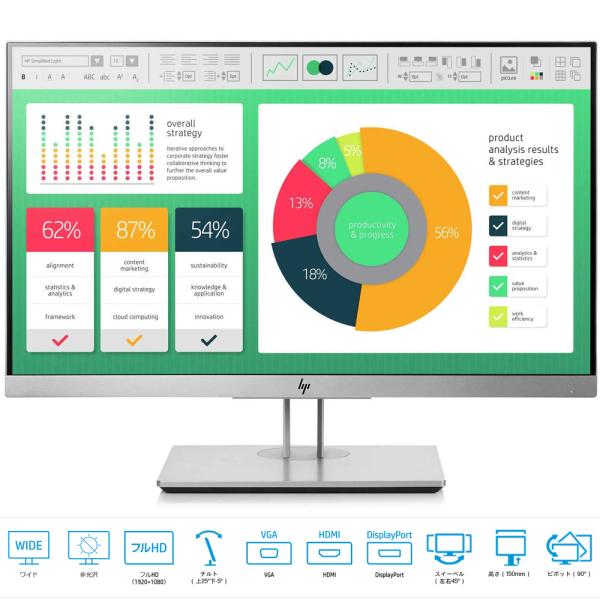 表示サイズ：540.0mm / 21.5型スクリーンサイズ（幅×高さ）：476.0 × 267.7mm / アスペクト比16:9パネルタイプ：IPSパネル / LEDバックライト画素ピッチ：0.248mm解像度（最大）：1,920×1,08...