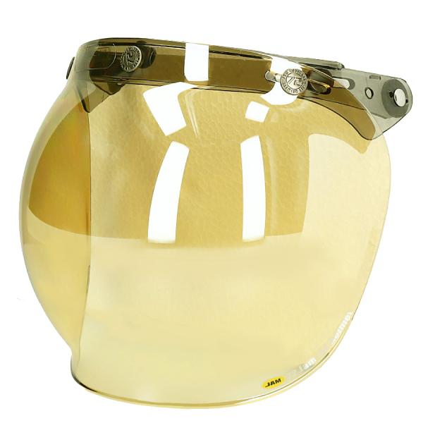 【メーカー名】ジャムテックジャパン【適合】ジェットヘルメット汎用品となります※前頭部の3箇所にドットボタンが付いたジェットヘルメットの大半に適合致します。【QUA】シールド部ポリカボネート素材【カラー】■JCBN-07:フラッシュミラーイエ...
