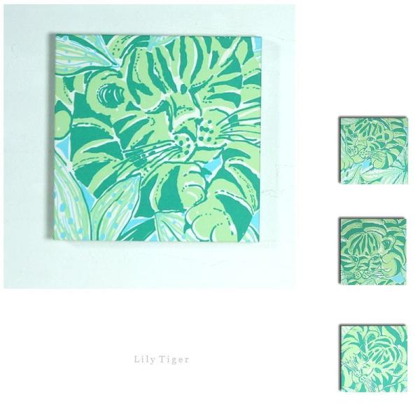 ■INTERIOR LilyTiger■SIZE ：200×200×25mm(重量220g)■付属品：フック、説明書小さいサイズのファブリックパネルです。トラさんたちがそれぞれの表情でゆったりとした様子を描いたデザインは眺めているとほっこり...