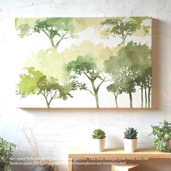 ■Skog■SIZE：600×400×25mm■付属品：ファブリックパネル専用フック、説明書オフホワイトベースにグリーンの濃淡で描かれた木々を描いた雰囲気のいいデザインです。派手さはなくひっそりした印象で木製家具とも合わせやすく素敵な演出が...