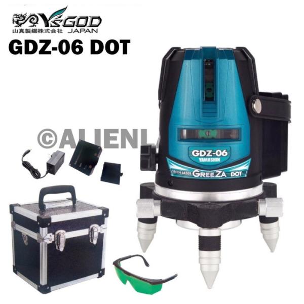 ■YSGOD ヤマシン 5ライン ドット グリーン ドット レーザー 墨出し器 GDZ-06DOT 本体のみ ジンバル式屋外・受光器対応（受光器は別売です）ライン精度　10m±1mmグリーンレーザー墨出し器たち線4本（緑色レーザー）全周水平...