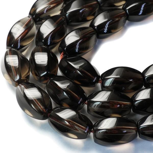 スモーキークォーツ 14×10mm 天然石ビーズ  ツイストカット パワーストーンゆらめく煙を閉じ込めたような、スモーキーグレーの色合いです。つるりとなめらかなツイストカットで、エレガントでシックな印象が楽しめます。ネックレスのポイントとし...