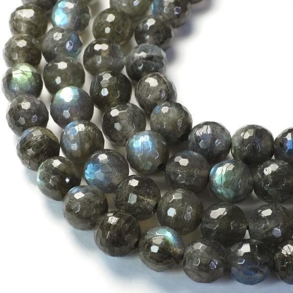 ラブラドライト 8mm 天然石ビーズ  丸玉128面カット パワーストーン深みのある濃いグレーにブルーやグリーン、イエローなどのシラーがしっかりと鮮やかに浮かび上がる美しいラブラドライトです。ゴム通しができるので簡単なブレスレット作りにお勧...