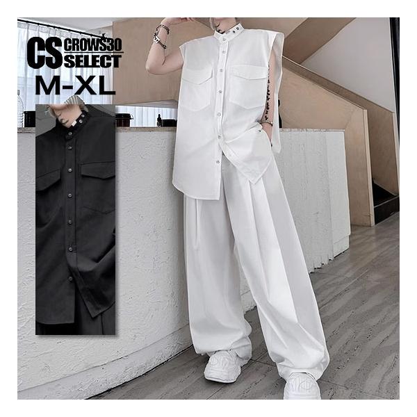 【発売日：2025年05月13日】[CROWS 30 SELECT]変形ノースリーブワイドセットアップブラック/ホワイトMサイズ/Lサイズ/XLサイズ今人気のセットアップデザイン！ノースリーブ＆ノーカラーデザイン。ネック部分にはワンポイント...