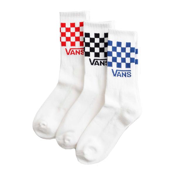 VANS ヴァンズ CLASSIC CHECK CHECK CREW WHITE (3PK) スケートボード スケボー キャップ メンズ クルーソックス 靴下 ソックスメンズソックス