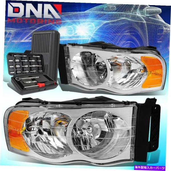USヘッドライト 2002-2005 Dodge RAM 1500/2500/3500 Chrome Amber Cornerヘッドライトランプ+ツール FOR 2002-2005 DODGE RAM 1500/2500/3500 CHRO...
