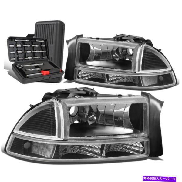 USヘッドライト 1997年から2004年のDodge Durangoペアブラックヘッドライトクリアバンパーランプセット+ツールボックス For 1997-2004 Dodge Durango Pair Black Headlight Cl...