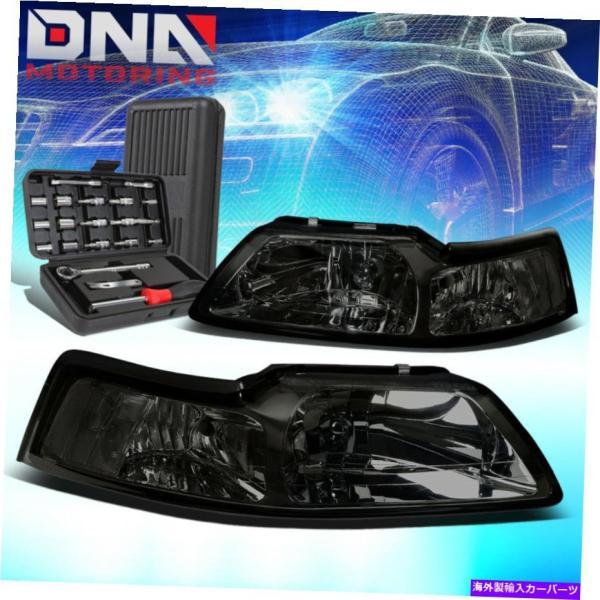 USヘッドライト 1999年から2004年のフォードマスタングGT / COBRAスモーククリアシグナルヘッドライトランプ+ツール FOR 1999-2004 FORD MUSTANG GT/COBRA SMOKED CLEAR SIGNA...