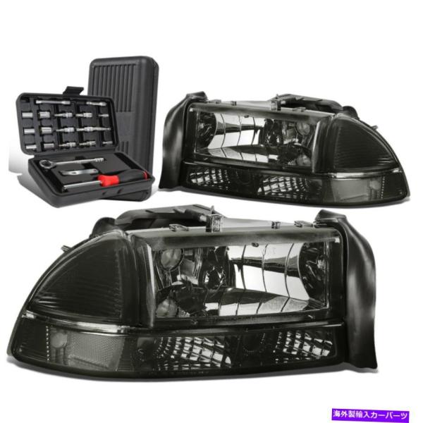 USヘッドライト 1997年から2004年のDodge Durango Pairの喫煙ヘッドライトクリアバンパーランプセット+ツールボックス For 1997-2004 Dodge Durango Pair Smoked Headlight...