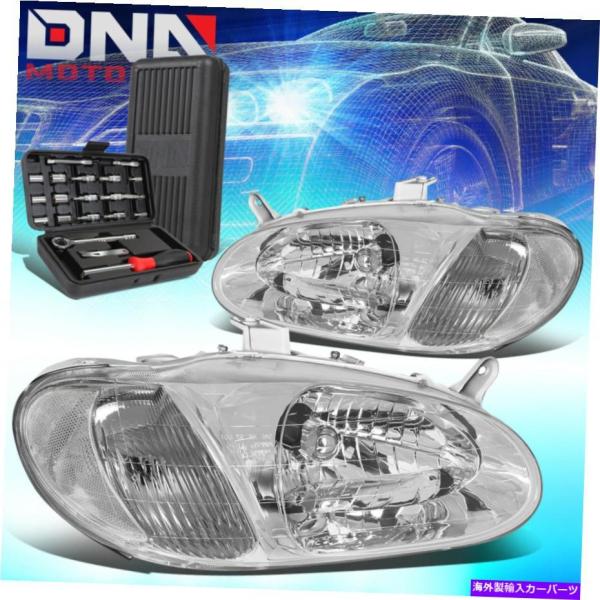 USヘッドライト 1998年から2001年Sephia Chromeハウジングクリアシグナルバンパーヘッドライトランプ+ツール FOR 1998-2001 SEPHIA CHROME HOUSING CLEAR SIGNAL BUMPER ...