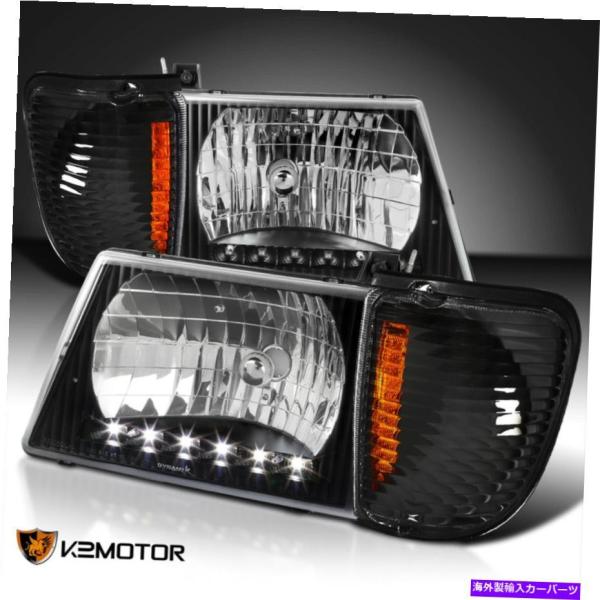 USヘッドライト 1992年から2006年E150 E250エコノリンヴァンブラックLEDライトヘッドライト+コーナーランプ For 1992-2006 E150 E250 Econoline Van Black LED Lights He...