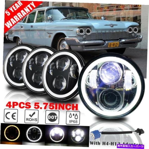 USヘッドライト 4ピース5.75 "5-3 / 4" LEDヘッドライトDRL天使の目のリングVintage Crysler 1958-78 4Pcs 5.75" 5-3/4" LED Headlights DRL Angel Eyes ...