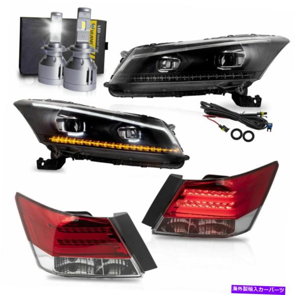 USテールライト LEDヘッドライト+赤い透明なテールライト+ Vland D2Sは08-12ホンダアコードのための球根を導きました LED Headlights+RED Clear Taillights+VLAND D2S LED Bul...