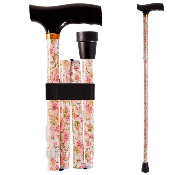 商品名: Duro-Med Adjustable Folding Fancy Cane with Derby Top Wood Handle and Rubber Tips, Beige Floral by Duro-Med DMI Des...