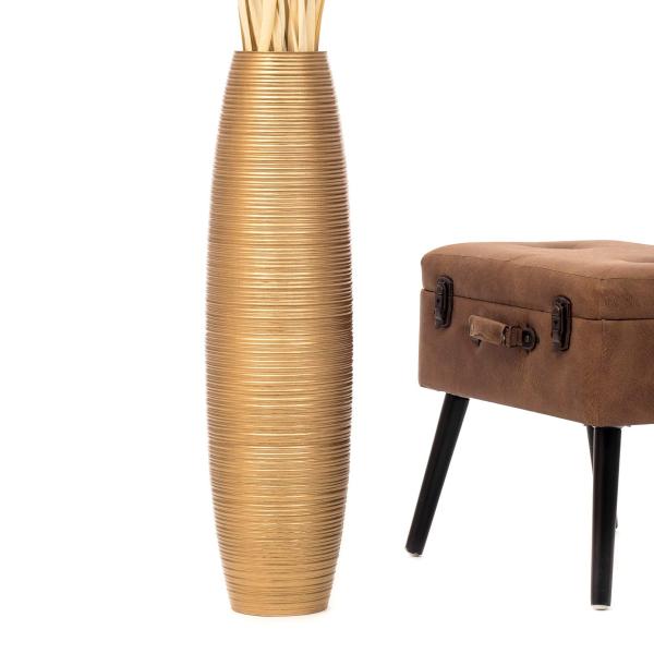 商品名: Leewadee背の高い大きな床の家の装飾のための永続的な花瓶75 cm、マンゴーウッド、ゴールデン LEEWADEE Large Floor Vase ? Handmade Flower Holder Made of Wood,...