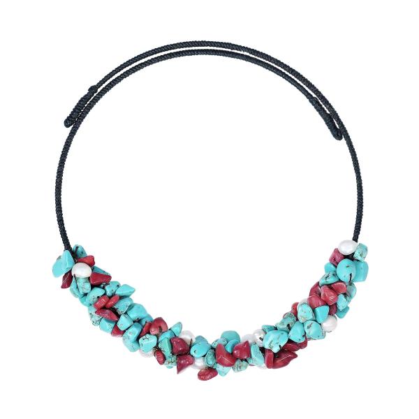 商品名: Lovely Simulated turquoise-reconstructedレッドcoral-cultured淡水パールチョーカーワイヤネックレス AeraVida Adjustable Dainty Turquoise/Pe...