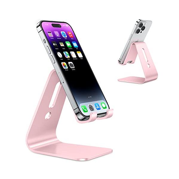 商品名: スマホスタンド 卓上 厚さ4mm 安定性向上 アルミ素材 ハンズフリー 携帯電話卓上スタンド iPhone&amp;Android スマホ 対応 OMOTON スマフォスタンド Facetime 自宅 オフィス ローズゴールド O...