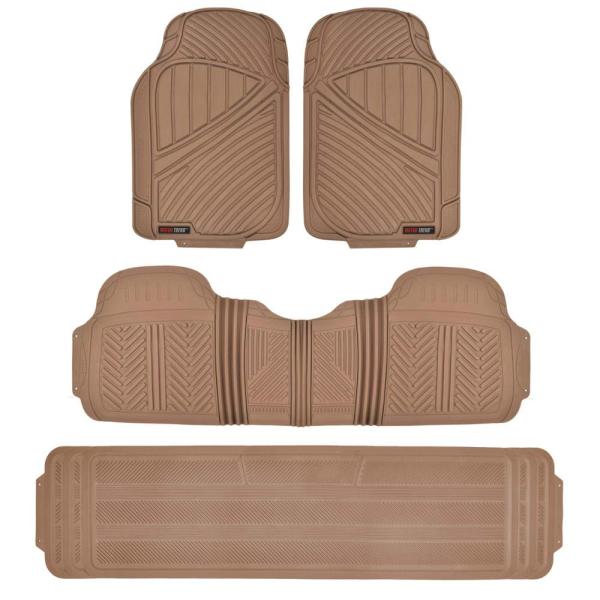 商品名: Motor Trend 3列 高耐久 ゴム製フロアマット&amp;ライナー 車 SUV バン用 フロント2列目と3列目用 丈夫な重合ラテックス製 内部保護 エクストラハイリッジラインデザイン ベージュ Motor Trend 3-...