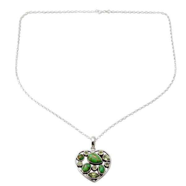 商品名: Novica multi-gem Reconstitutedターコイズスターリングシルバーハート型ネックレス'グリーンJaipuriハート' NOVICA Handmade .925 Sterling Silver Peridot...