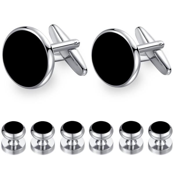 商品名: Cufflinks And Studs Honey Bear, Stainless Steel Silver, Black Onyx, Set of 6pcs For Men Shirts Tuxedo Wedding Gift ...