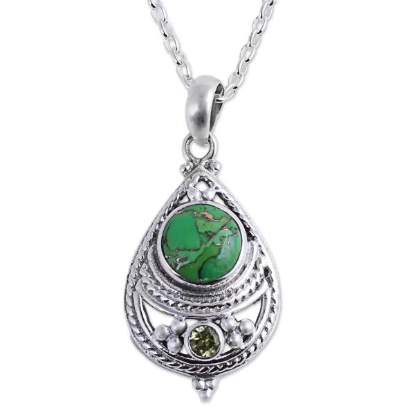 商品名: Novica multi-gem Reconstitutedターコイズ。925スターリングシルバーペンダントネックレス、' Mesmerizing球' NOVICA Handmade Peridot Pendant Necklac...