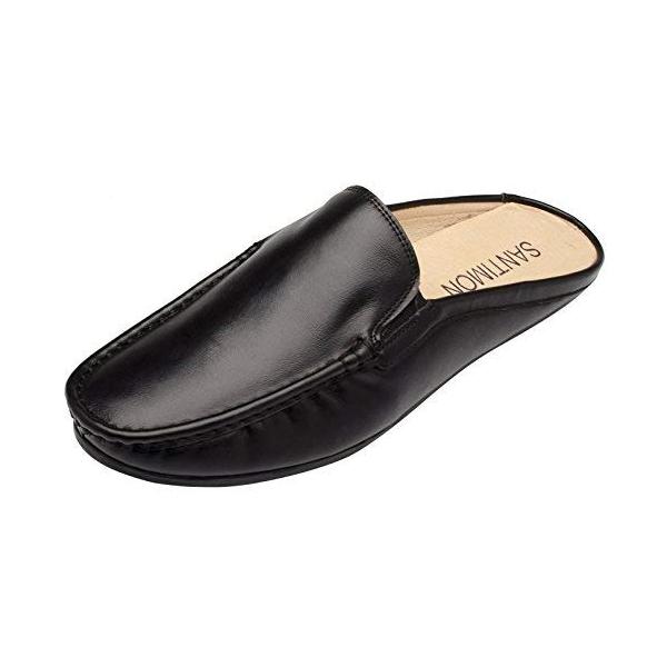 商品名: Santimon Scuffバックレスメンズレザースリッパ靴 カラー: ブラック Santimon Mens Mule Leather Clog Slippers Scuff Backless Slip on Shoes Casu...