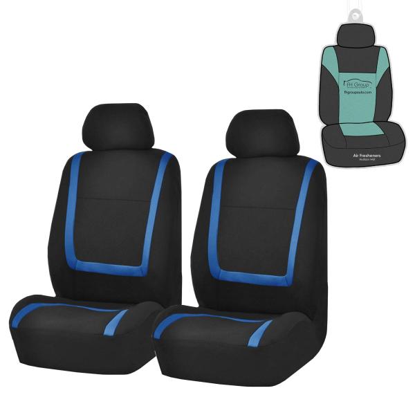 商品名: FH Group FB032102 ユニークなフラットクロスシートカバー ブルー/ブラック ほとんどの車 トラック SUV バンにフィット ギフト付き FH Group Front Seats Only Car Seat Cove...