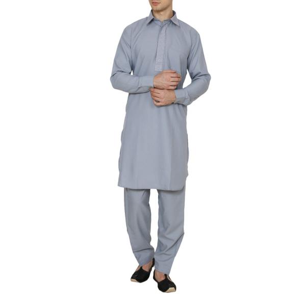 商品名: Royal Mens Neck Thread Embroidered Pathani Suit (38, Grey) Royal Mens Neck Thread Embroidered Pathani Suit (38, Gre...