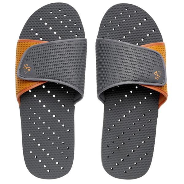 商品名: Showaflops シャワーサンダル ウォーターサンダル メンズ プール用 ビーチ用 寮用 ジム用 抗菌 調整可能 US サイズ: 3L カラー: グレイ Showaflops Mens Gray/Orange Slide, C...