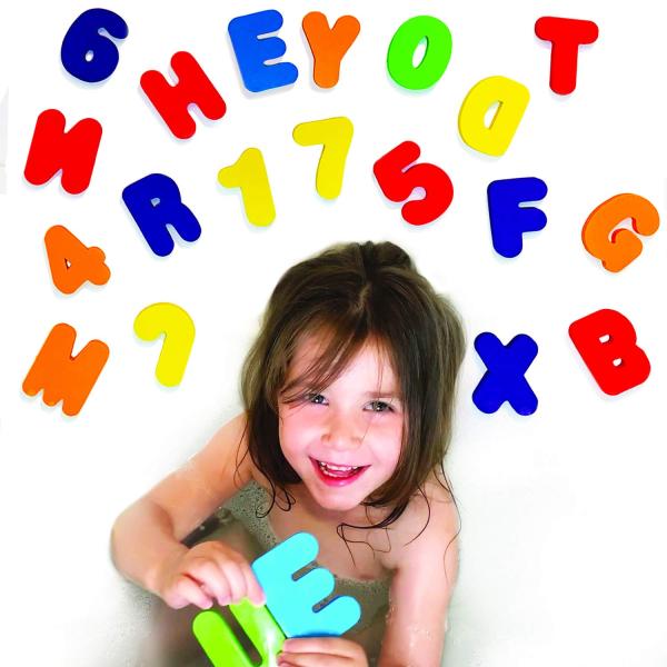 商品名:  BabyBibi 36 PCS Stick-On Foam Bath Letters and Numbers - Non-Toxic, BPA Free, No Mold Bath Tub Toys - Colorful, Ed...