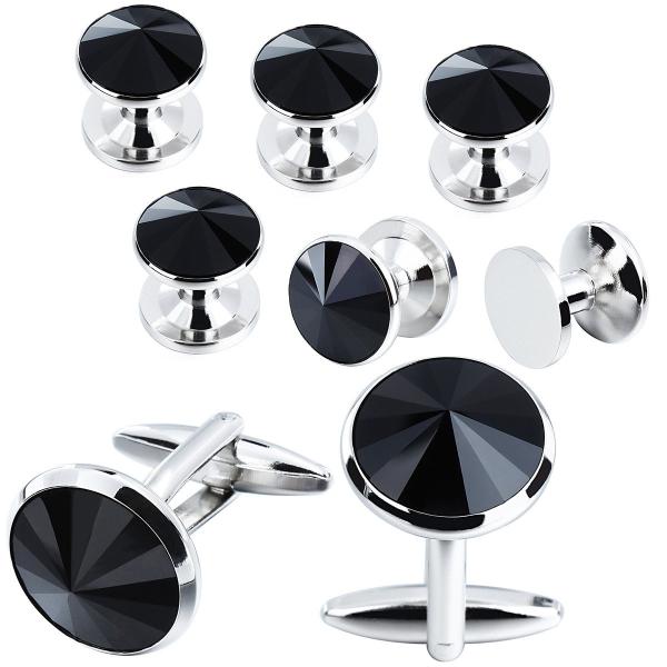 商品名: (Cufflinks and 6 Studs Set) - HAWSON Mens Black Stone Cuff links and Shirt Stud Set Tuxedo Accessories Wedding Busi...