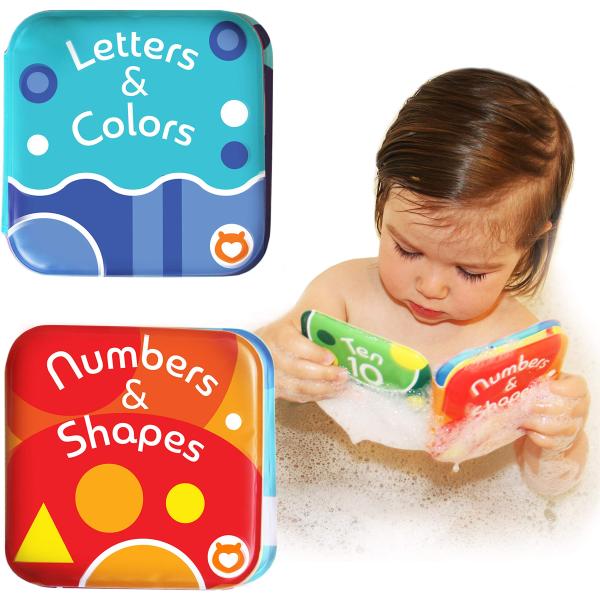 商品名: ベイビービビベイビーバスブックス、アルファベット＆数字の本2冊。安全、防水、そしてBPAフリー。 3.5”×3.5” Floating Baby Bath Books - Bath Books for Babies, Infant...