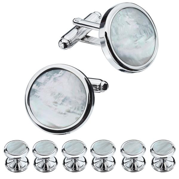 商品名: (6-silver) - HAWSON Mother of Pearl Man Tuxedo Shirt Studs and Cufflinks Set for Wedding Business HAWSON Mother of ...