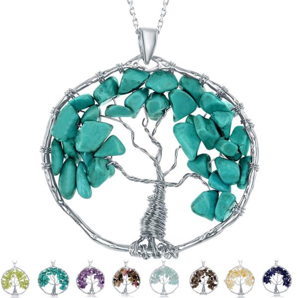 商品名: スターリングシルバー ペンダント ネックレス 生命の木 アメジスト/ペリドット/黄水晶 天然 宝石 ビーズ 30インチ ターコイズ Sterling Silver Reconstituted Turquoise Beads Tre...