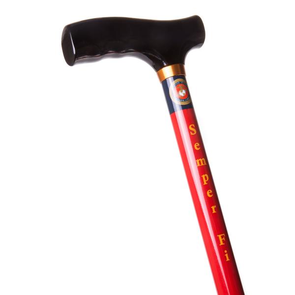 商品名: 丈夫なアルミ製ウォーキングケーン フリッツハンドル付き ストレートで調節可能 米国海兵隊「Semper Fi」デザイン レッド 最大高さ39インチ Highly Durable Aluminum Walking Cane with...