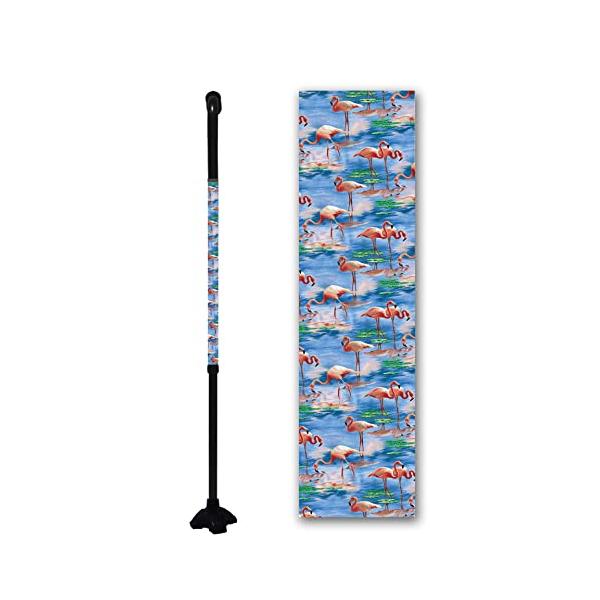 商品名:  Walking Cane Offset Foam Handle Quad Foot 4 Point Cane Tip Adjustable Aluminum Pink Flamingo Design Men or Womenブラ...