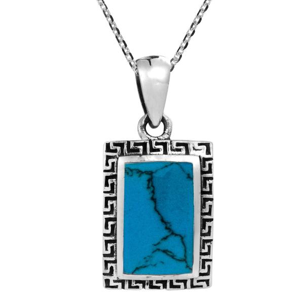 商品名: シミュレートターコイズギリシャキーフレーム。925スターリングシルバーペンダントネックレス AeraVida Simulated Charming Turquoise Greek Key Frame .925 Alluring S...