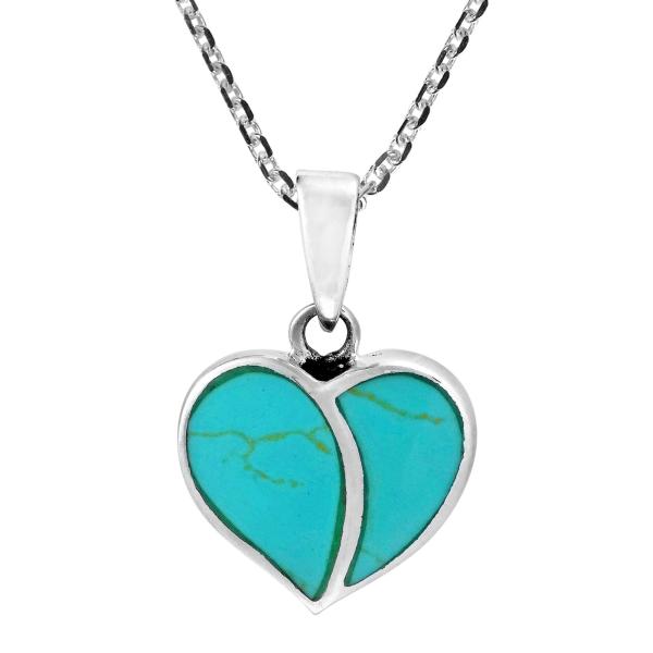 商品名: AeraVida One Love ハート型模造ターコイズインレイ .925スターリングシルバーペンダントネックレス AeraVida Minimalist Dainty Heart Simulated Green Turquoi...