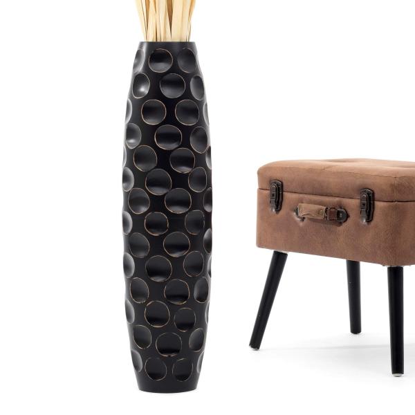 商品名: Leewadee背の高い大きな床の家の装飾のための永続的な花瓶75 cm、マンゴーウッド、ブラック LEEWADEE Large Floor Vase ? Handmade Flower Holder Made of Wood, ...