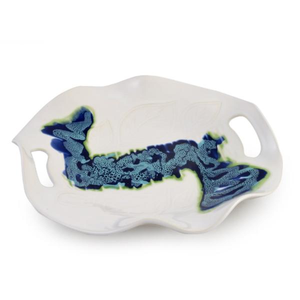 商品名: AuroraコレクションFluted Serving Platterブルー/ホワイト、ハンドメイド陶器 Aurora Collection 11.5" Wavy Serving Platter in Blue/White, Han...